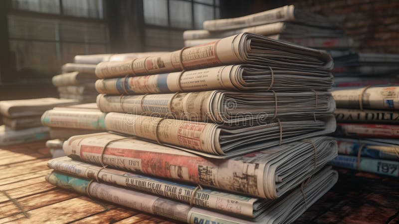 A Stack of Newspapers with Headlines. Generative AI Stock Illustration ...