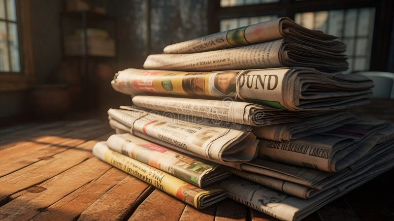 A Stack of Newspapers with Headlines. Generative AI Stock Illustration ...