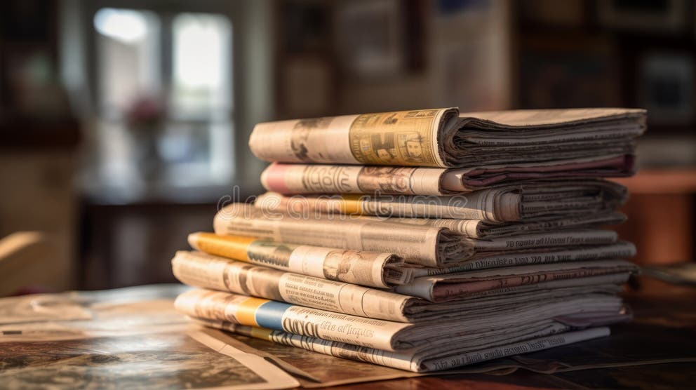 A Stack of Newspapers with Headlines. Generative AI Stock Illustration ...