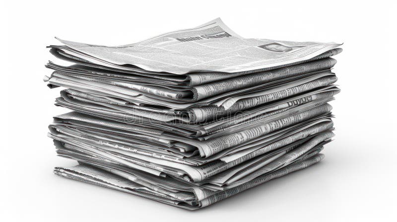 Stack of Newspapers Isolated on White Background, Representing Print ...