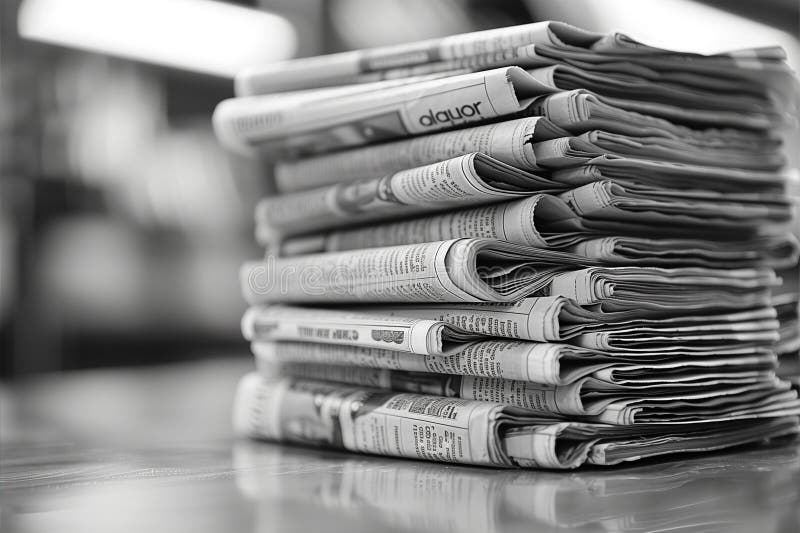 Stack of Newspapers on Table Stock Photo - Image of information ...
