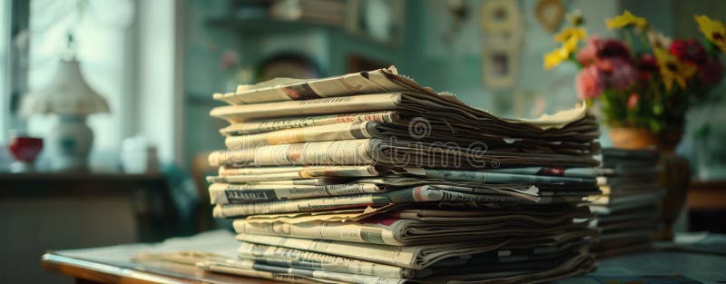 Stack of Newspapers on a Table. Traditional Journalism and daily News ...