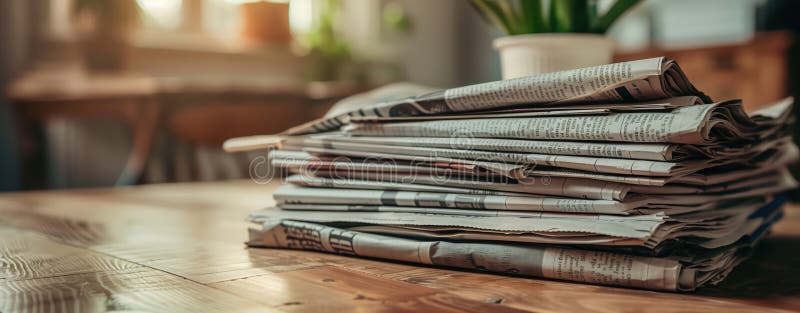 Stack of Newspapers on a Table. Traditional Journalism and daily News ...