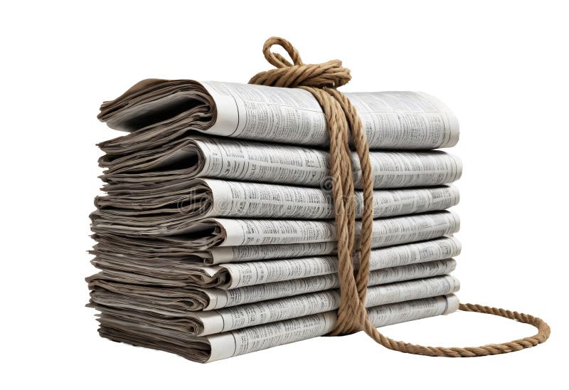 Stack of Newspapers Tied with a Rope, Isolated on a White Background ...