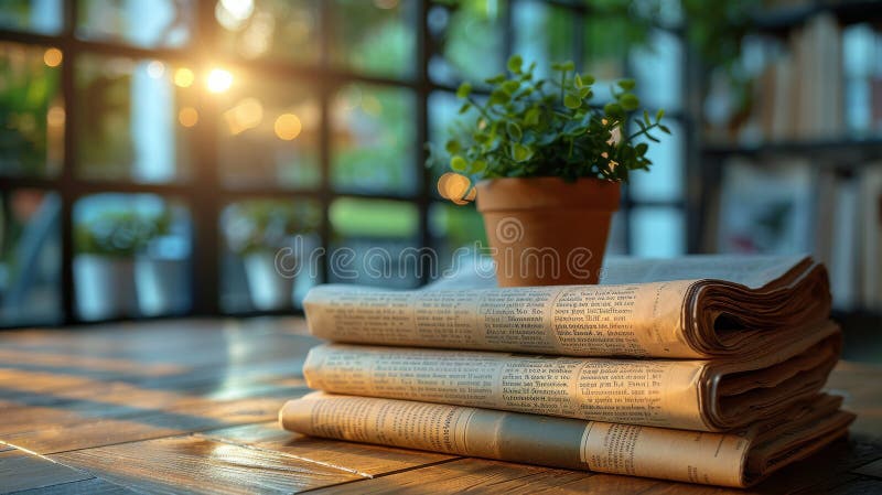 Stack of Newspapers on Window Sill Stock Photo - Image of sill ...