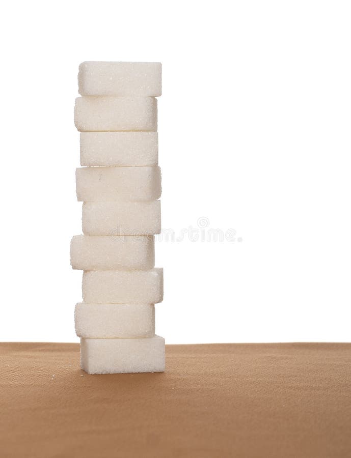 Stack of Nine Sugar Cubes on Fabric, White Background. Healthy Eating ...