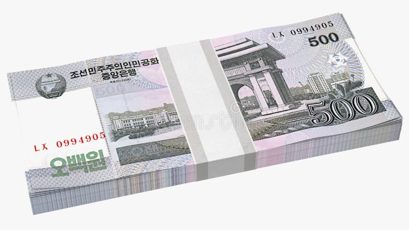 Stack of North Korean Currency Banknotes Render Stock Photo - Image of ...