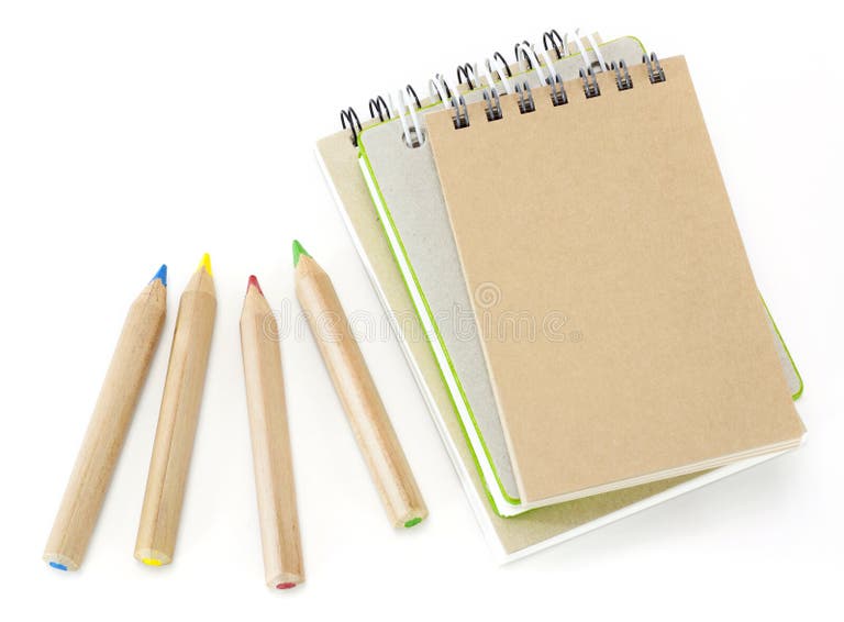 Stack of Note Books and Colored Pencils Stock Image - Image of business ...