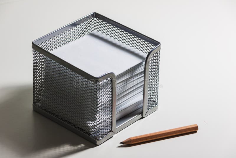 Note Sheets in a Metallic Box and a Pencil Stock Image - Image of ...