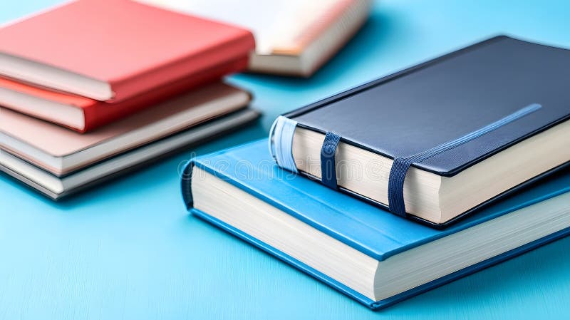 Stack of Notebooks and Books on Blue Desk Good Resolution Stock Photo ...