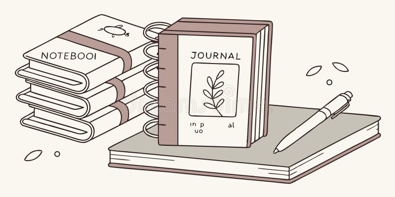 Stack of Notebooks and Journal, Writing Essentials, Study, Vector ...