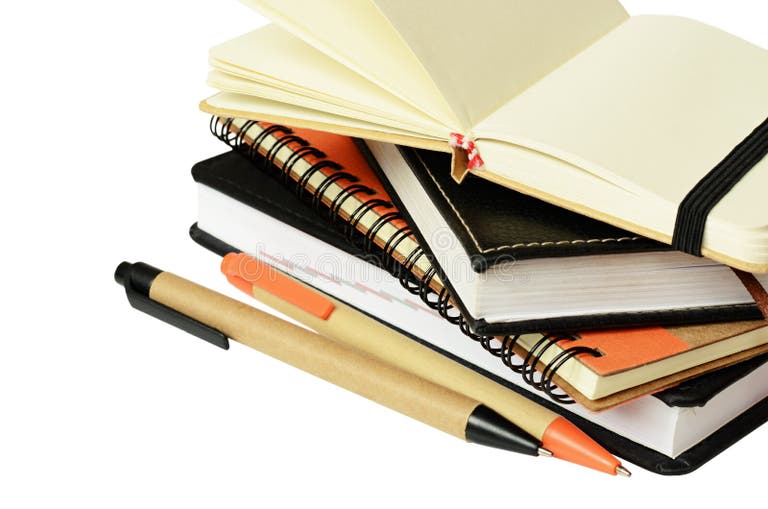 Stack of Notebooks and Pens Stock Photo - Image of drawing, background ...