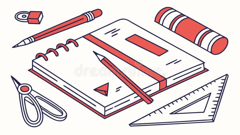 Stack of Notebooks, Pens, and Ruler, Symbolizing Study Tools, Vector ...