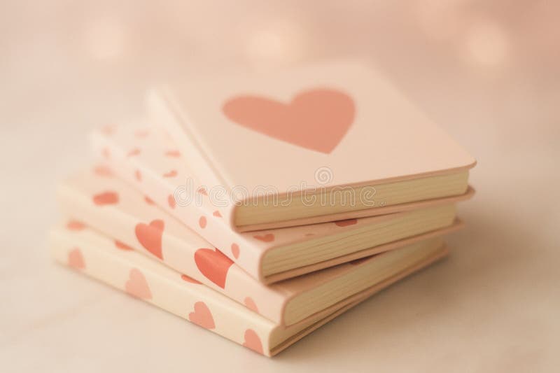 Heart-Pattern Notebooks Mockup Stock Photo Vector – Stack of Pink Heart ...