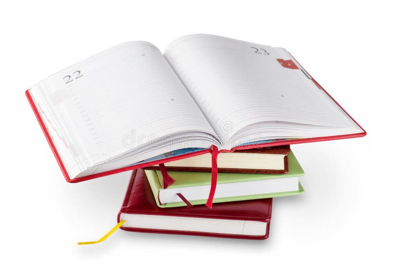 Stack of Notebooks with Red Open Top Stock Image - Image of event ...
