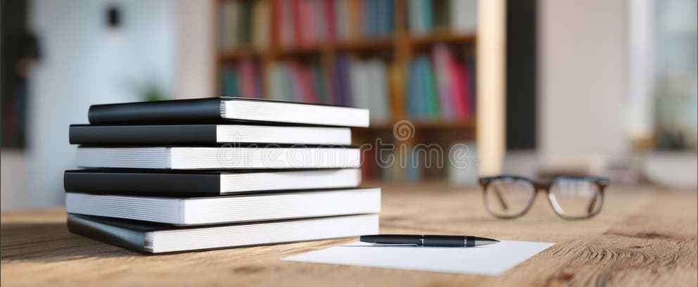 The Stack of Notebooks and Stationery on a Wooden Desk in a Cozy ...