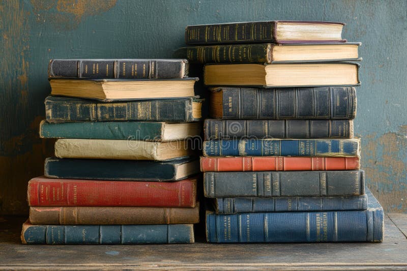 A Stack of Numerous Books Piled on a Table Surface. Stock Photo - Image ...
