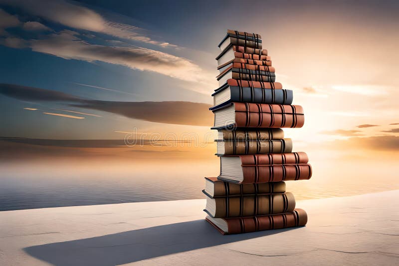 Stack O Books. Generative AI Stock Illustration - Illustration of pile ...