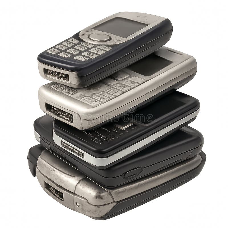 Stack of Obsolete Mobile Phones on White Background Representing ...