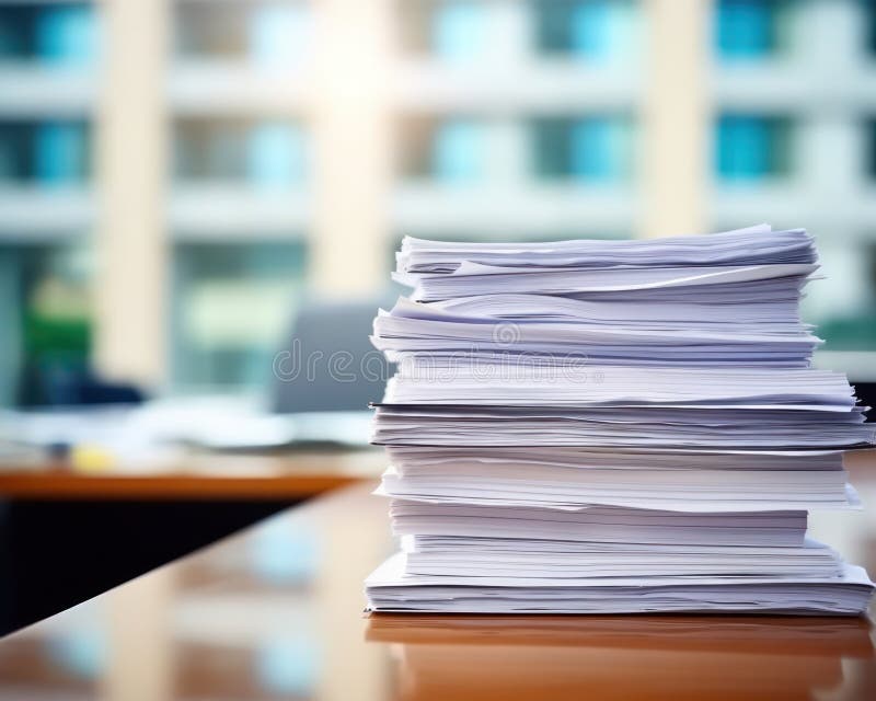 Stack of Office Documents on Desk with Copy Space Illustrating Document ...