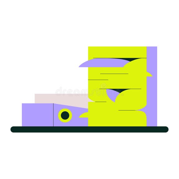 Office Documents Stack and Folders on a Desk, Flat Vector Illustration ...