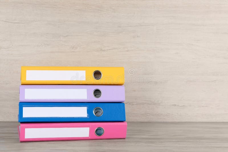 Stack of Office Folders on White Wooden Table, Space for Text Stock ...