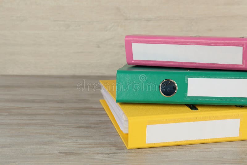 Stack of Office Folders on White Wooden Table, Space for Text Stock ...