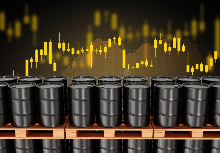 Stack of Oil Barrels and Graph Chart. Changes in Prices in Energy ...