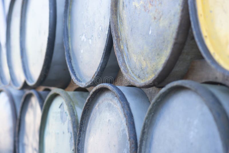 Stack of oil barrels stock photo. Image of industry - 250344438
