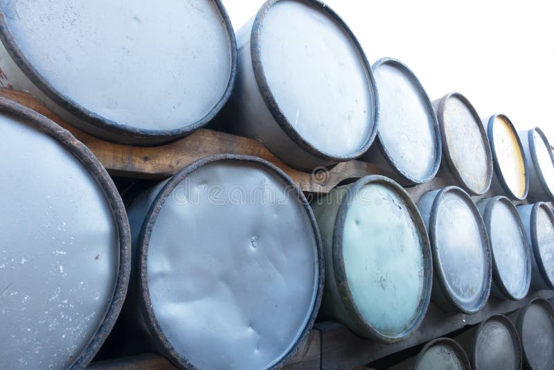 Stack of oil drums stock photo. Image of fuel, industry - 250344442