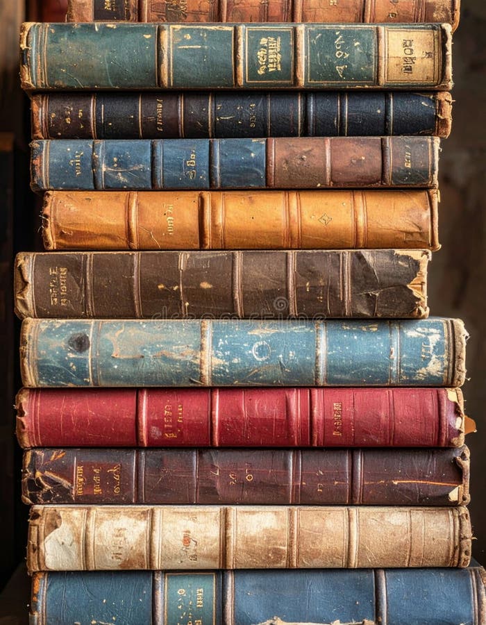 Stack of Old Antique Books with Multicolored Covers in a Vertical ...