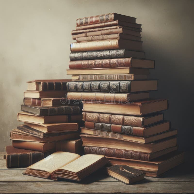 A Stack of Old Books Against the Wall. Stock Photo - Image of library ...