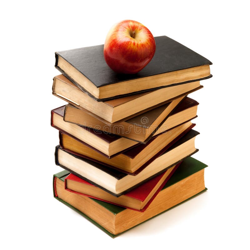 Stack of Old Books with an Apple on Top Stock Photo - Image of ...