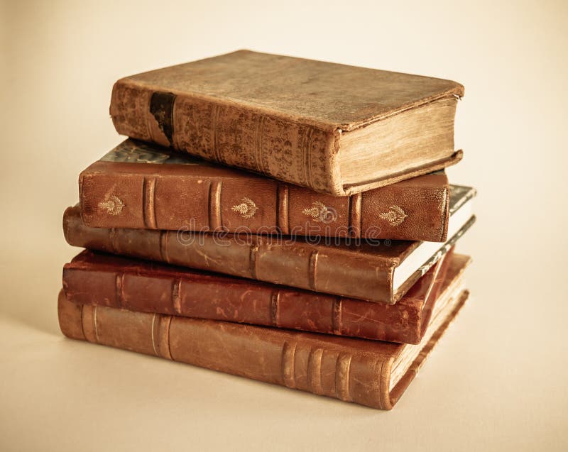Stack of Old Books on White Background Stock Image - Image of ...