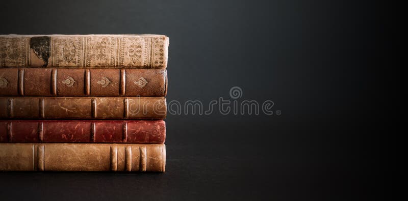 Stack of Old Books on Black Background Banner Stock Photo - Image of ...