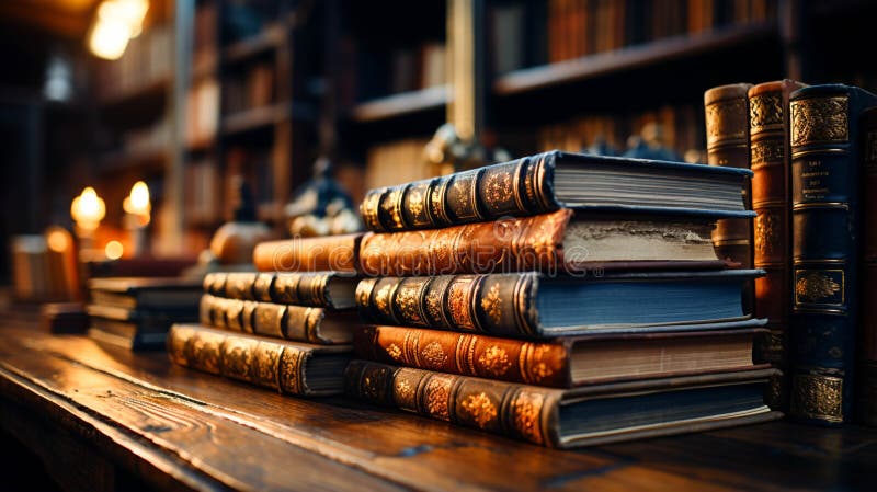 A Stack of Old Books Bookshelf in Library Stock Image - Image of ...
