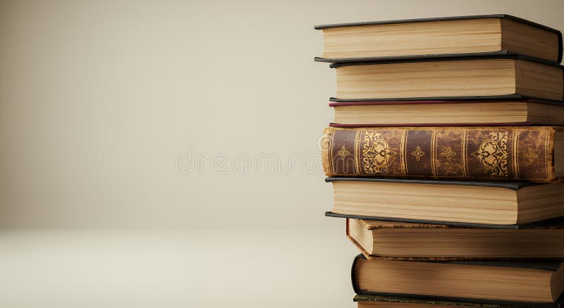 Stack of Old Books with Brown Covers on Neutral Background Stock ...