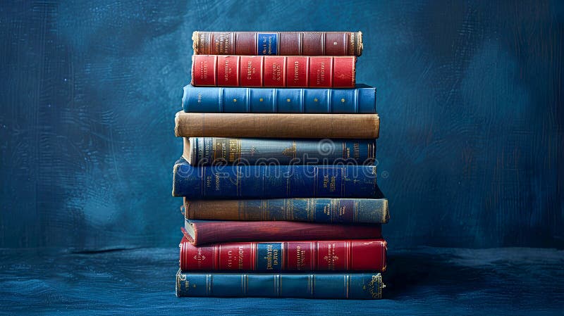 Stack of Old Books on Dark Blue Background. Stock Illustration ...
