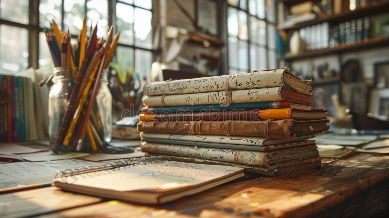 A Stack of Old Books on a Desk. Stock Photo - Image of nostalgia ...