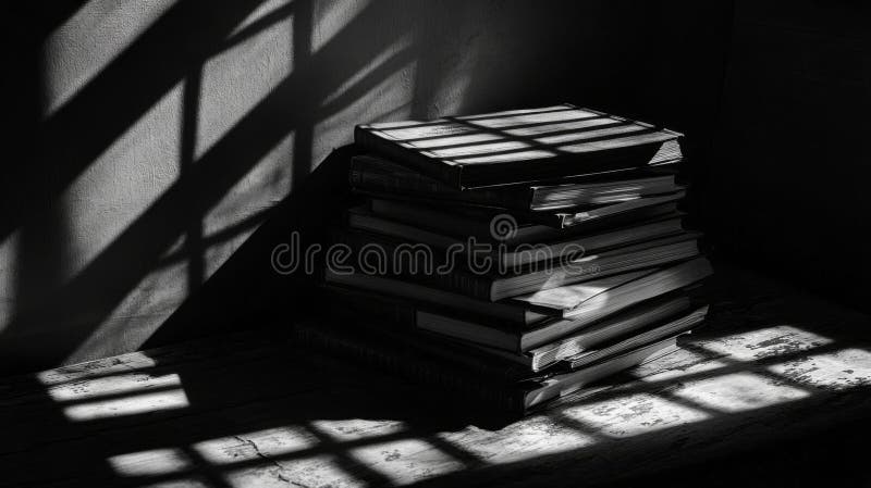 Stack of Old Books in Dramatic Light and Shadow Stock Illustration ...