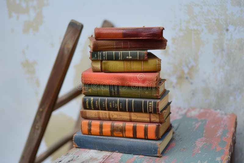 Stack of Old Books Forming Knowledge Concept on Wooden Table Stock ...