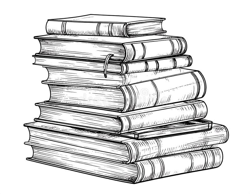 Stack of Old Books Forming a Tower of Knowledge, Hand-drawn ...