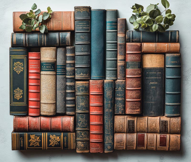 Stack of Old Books with a Green Plant on Top Stock Image - Image of ...