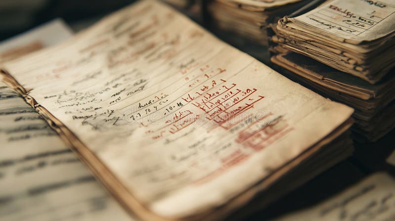 A Stack of Old Books with a Handwritten Page in the Middle Stock ...