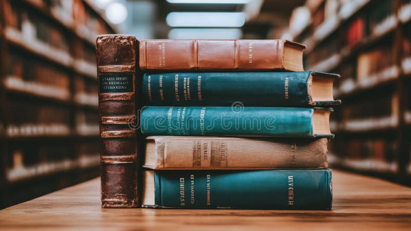 Stack of Old Books in a Historic Library Setting Stock Image - Image of ...