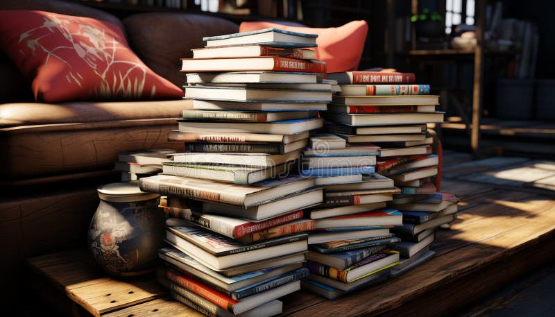 Stack of Old Books in a Library Generated by AI Stock Photo - Image of ...