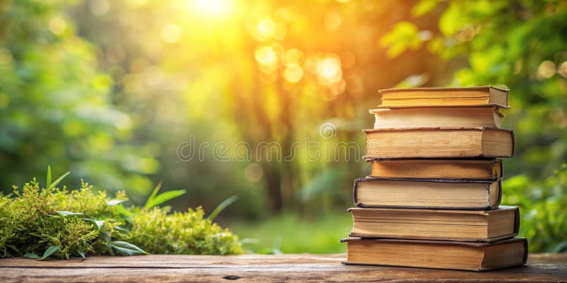 Stack of Old Books on the Nature Background AI-Generated Content Stock ...