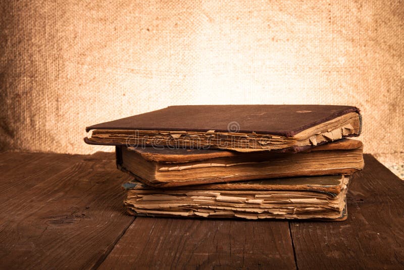 Stack of Old Books on the Old Wooden Table Stock Photo - Image of album ...