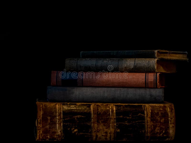 Stack of Old Books with Shadow and Black Background Stock Photo - Image ...
