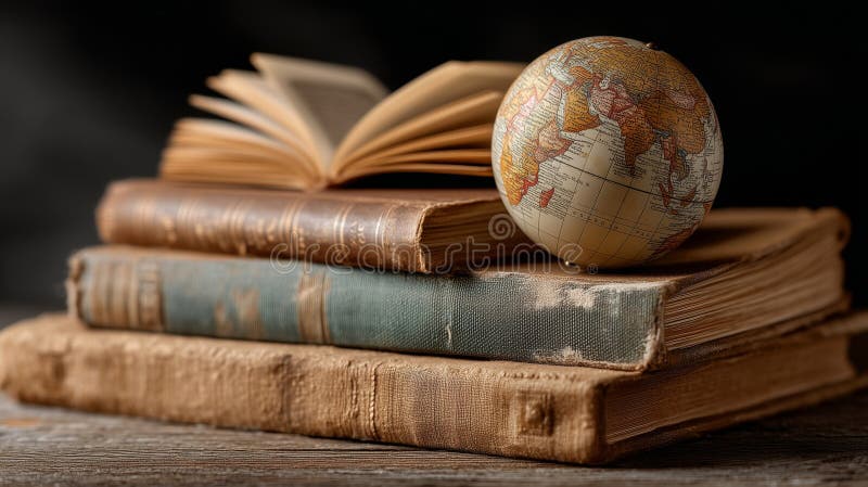 Stack of Old Books with Small Globe Stock Photo - Image of history ...